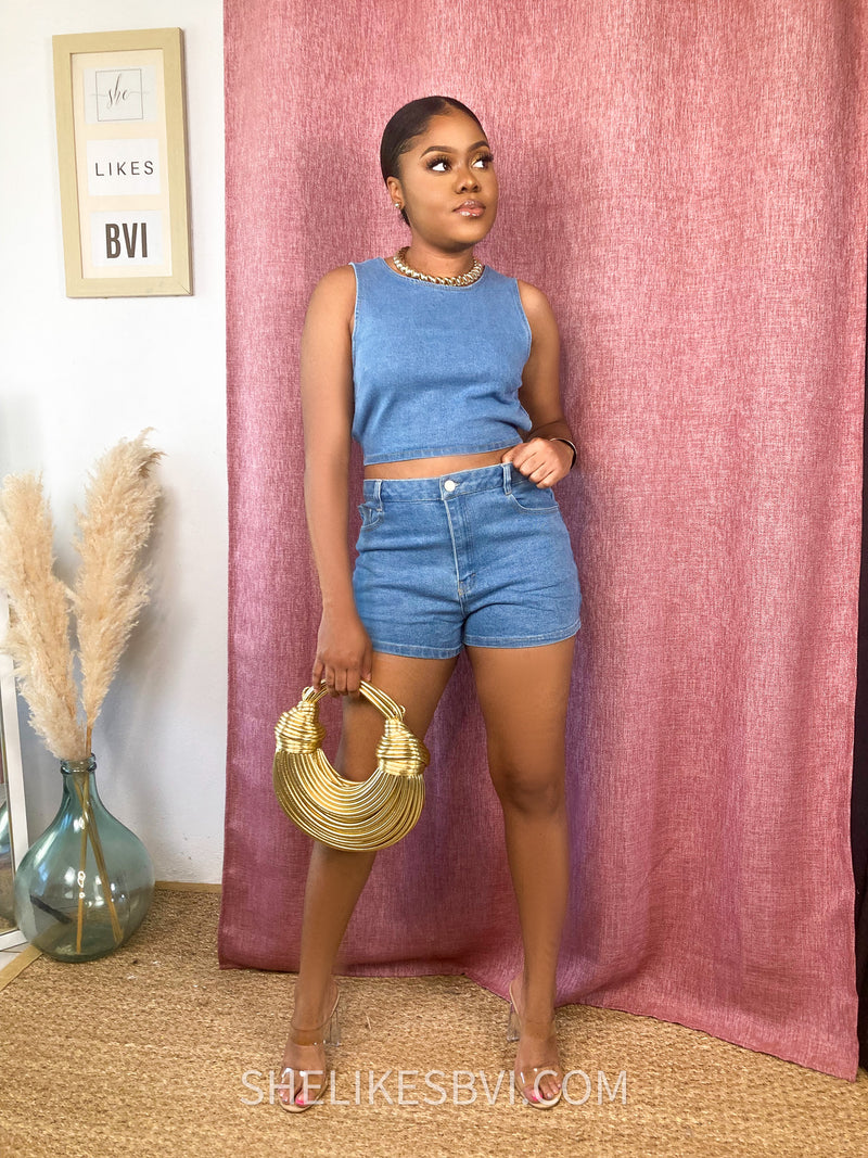 Light Blue Denim Shorts Set – SheLikesBVI.com