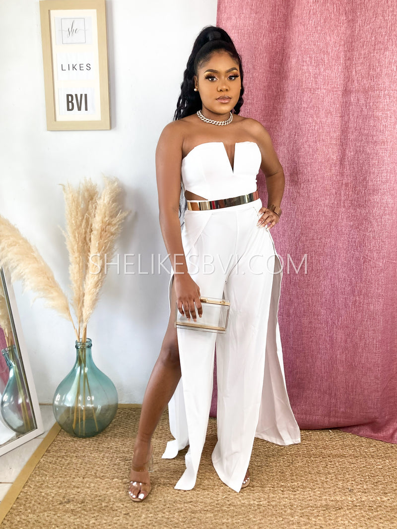 White High Splits Strapless Cut Out Jumpsuit – SheLikesBVI.com